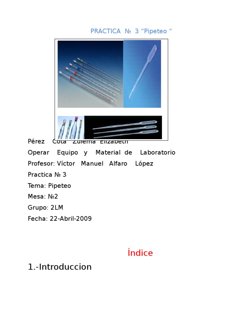 Tipos de Pipetas y Técnicas de Pipeteo | PDF | Salud y bienestar
