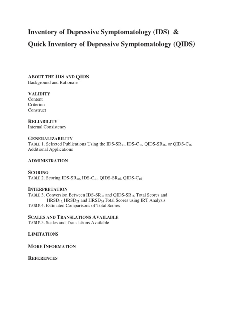 IDS/QIDS | PDF | Major Depressive Disorder | Diagnostic And Statistical ...
