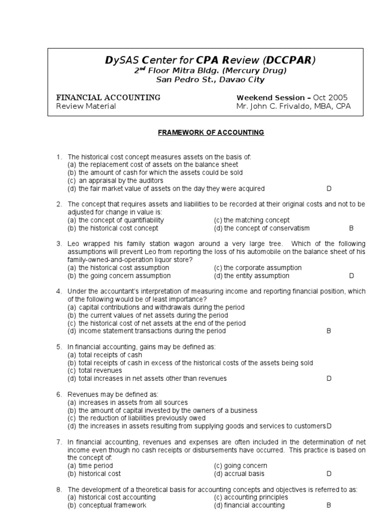 Financial Accounting Review Questions | PDF | Financial Statement ...