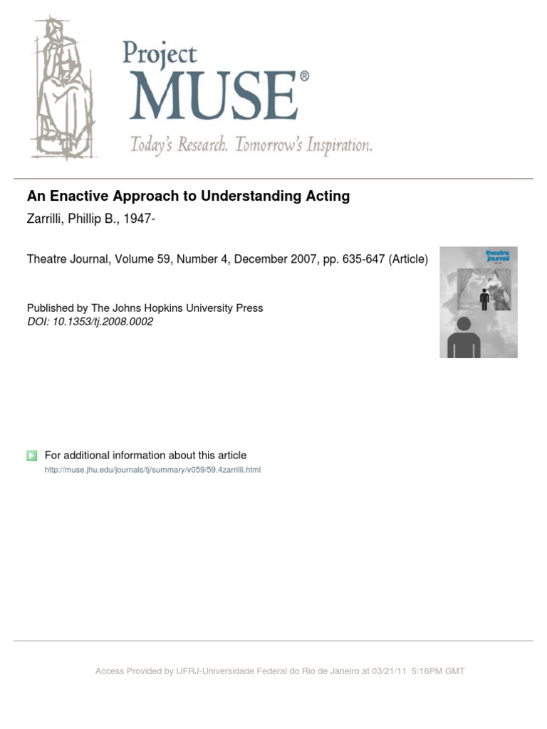 An Enactive Approach To Acting - Zarrilli | PDF | Perception | Mind