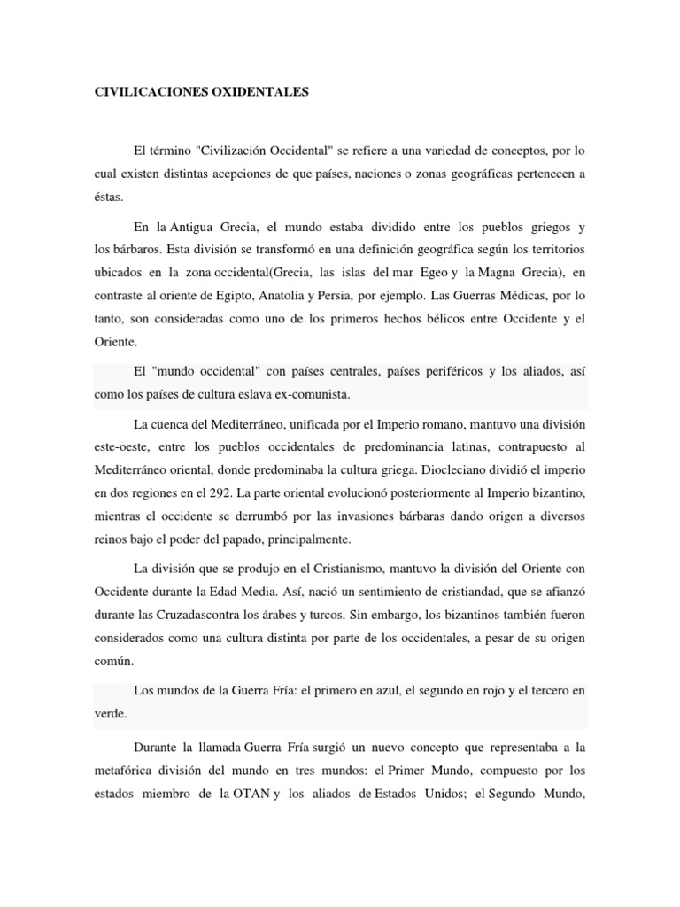 Civilización Occidental: Definición y Evolución | PDF | Mundo occidental