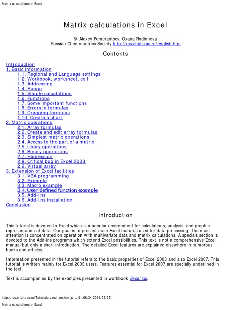 Matrix Calculations in Excel PDF | PDF | Microsoft Excel | Matrix ...