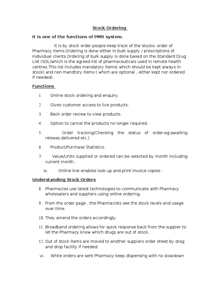Pharmacy Stock Ordering Procedures | PDF | Pharmacy | Pharmaceutical Drug