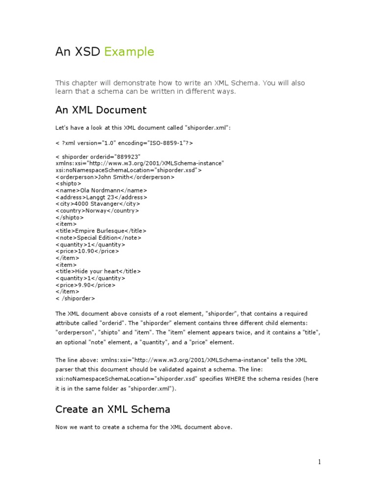 An XSD Example.doc | Xml Schema | Data Serialization Formats