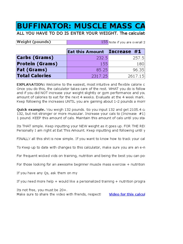 Lean Muscle Building Calculator Version 3 | PDF | Muscle | Calorie