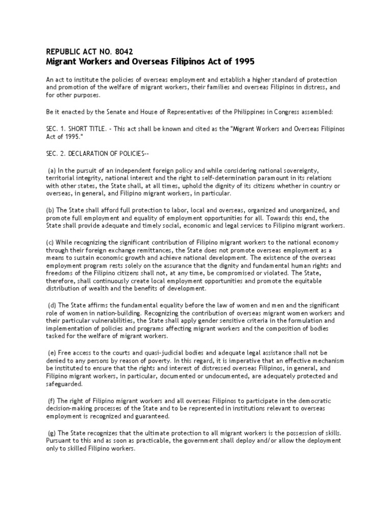 Migrant Workers Act 1995 Overview | PDF | Migrant Worker | Legal Aid
