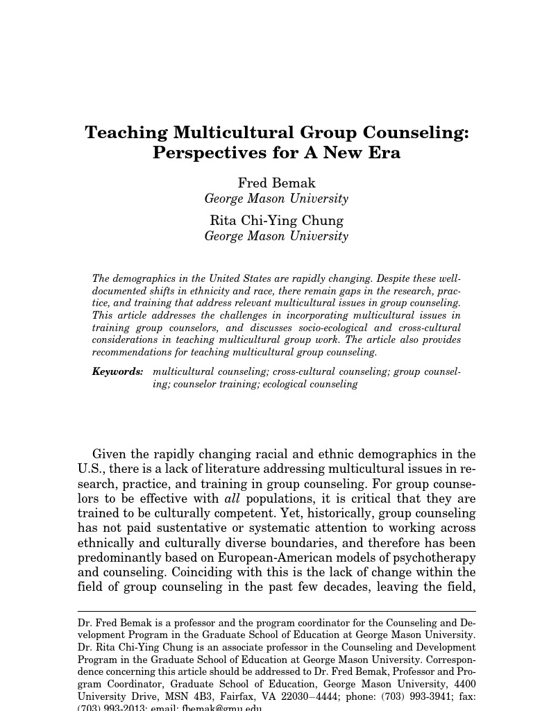 Teaching Multicultural Group Counseling | PDF | School Counselor ...