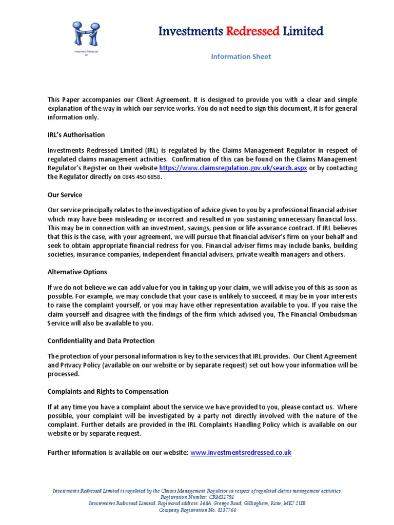 IRL Information Sheet | Download Free PDF | Financial Adviser | Social ...