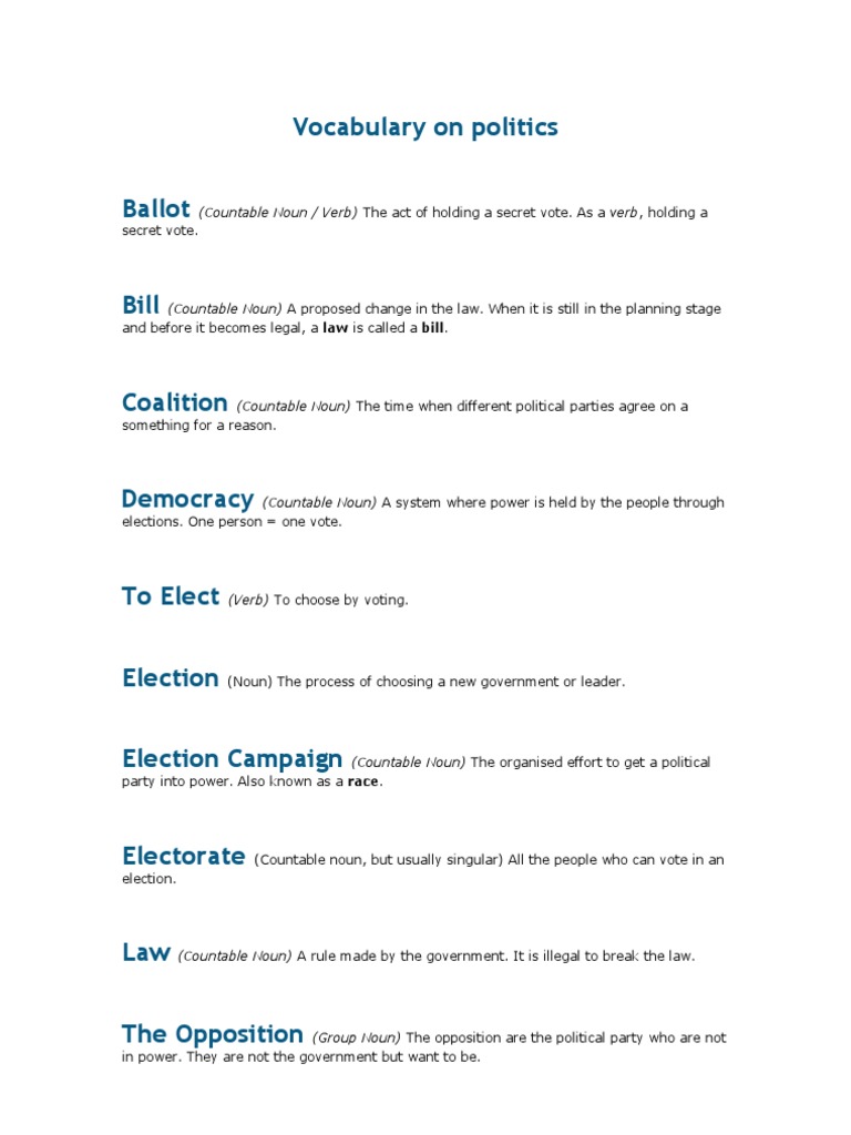 Vocabulary On Politics | PDF