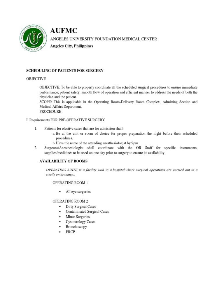 Scheduling of Patients for Surgery | Surgery | Patient