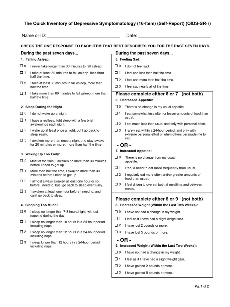 The Quick Inventory of Depressive Symptomatology (16-Item) (Self-Report ...