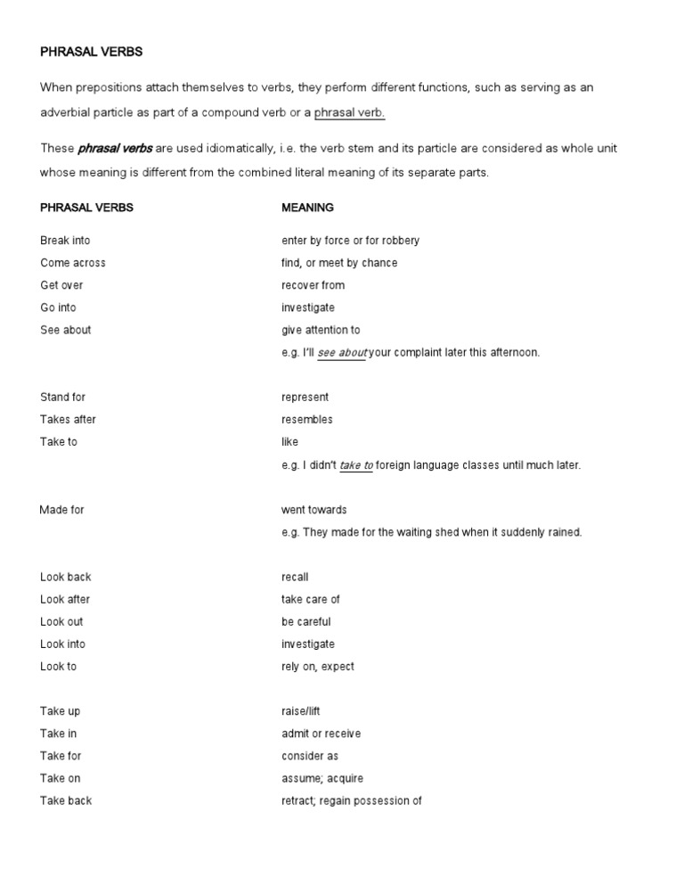 Phrasal Verbs: Meanings and Examples | PDF | Language Arts & Discipline