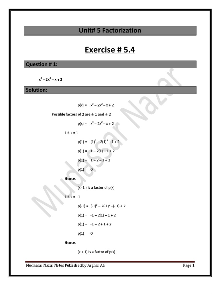 Unit# 5 Factorization Exercise # 5.4 | PDF