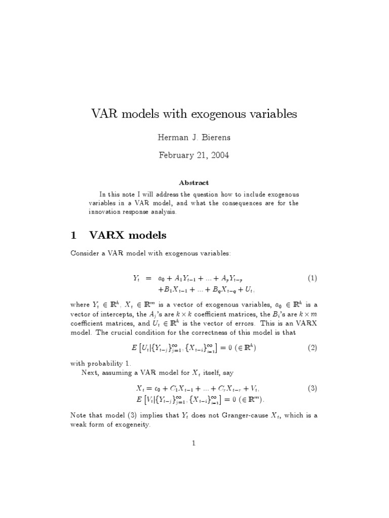 VARX | PDF | Vector Autoregression | Hypothesis