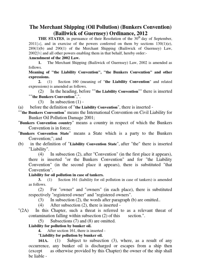 The Merchant Shipping (Oil Pollution) (Bunkers Convention) (Bailiwick ...