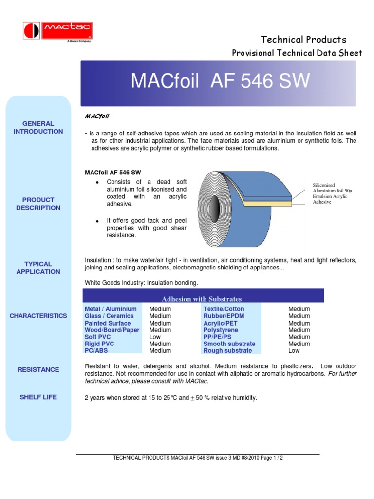 Aluminium Foil Af546 SW | PDF | Adhesive | Poly(Methyl Methacrylate)