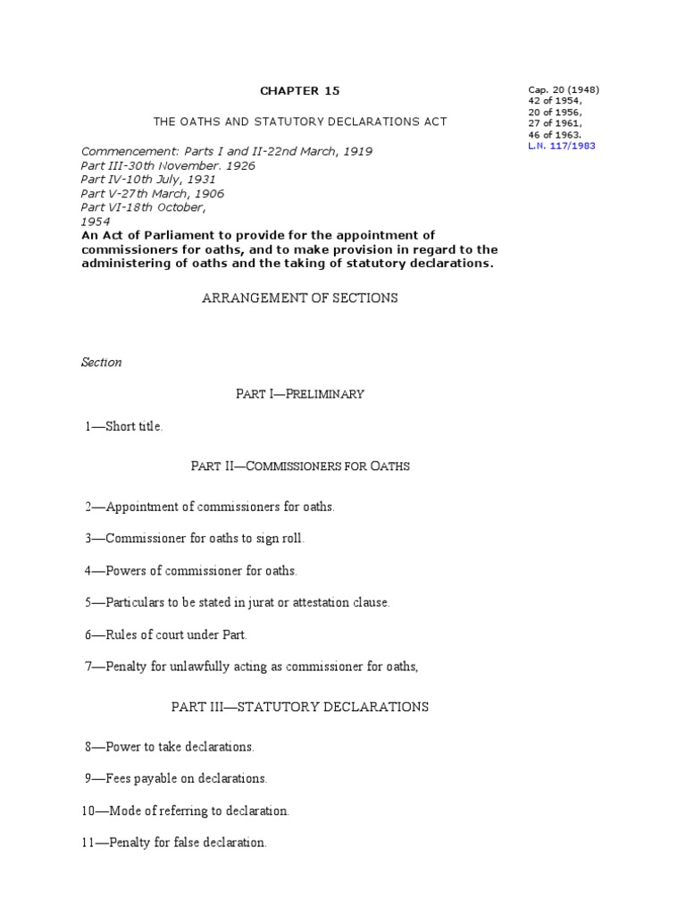 Cap 15 The Oaths and Statutory Declarations Act | Download Free PDF ...
