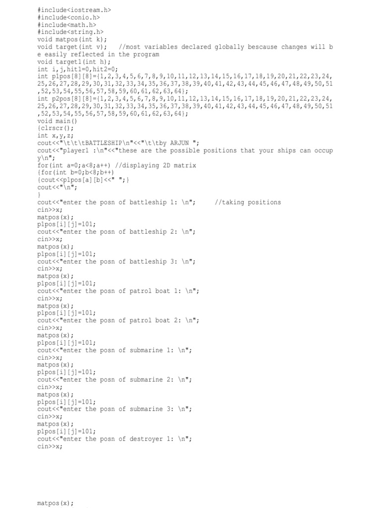C++ Battleship Game Code - No Graphics | PDF | Ships | Naval Warfare