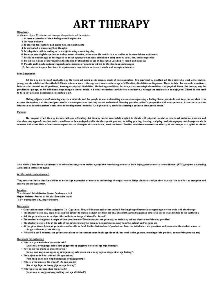 Art Therapy: Objectives | PDF | Art Therapy | Psychotherapy