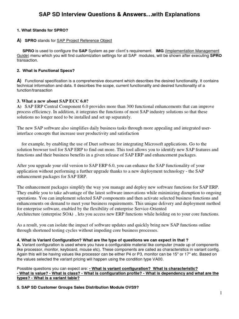 SAP SD Interview Questions & Answers With Explanations | PDF | Invoice | Sap Se