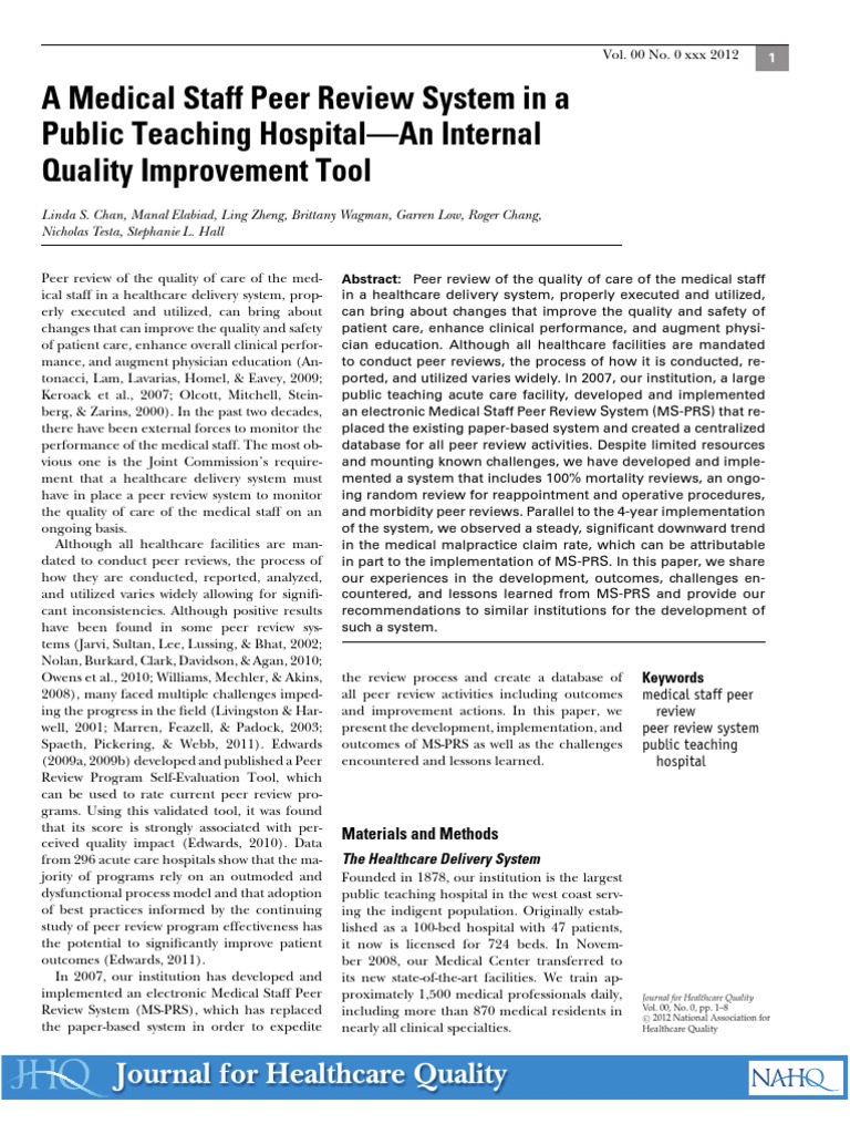 A Medical Staff Peer Review System in A Public Teaching Hospital-An ...