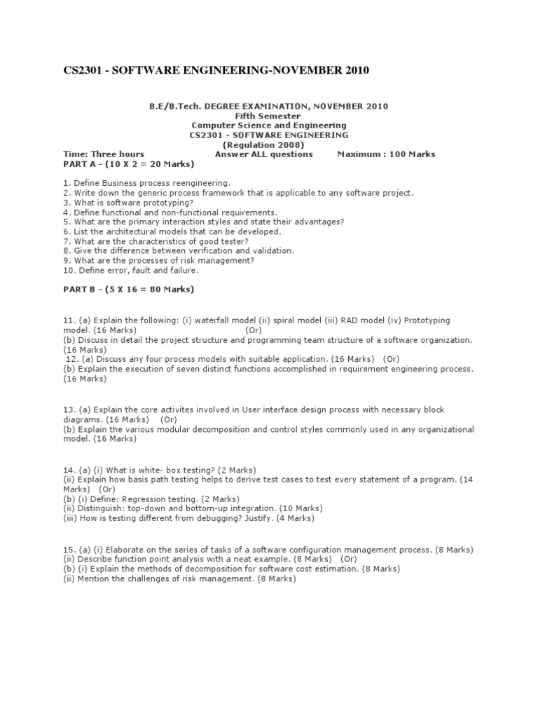 Cs2301 - Software Engineering-November 2010 | PDF | Software ...