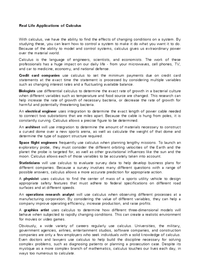 Real Life Applications of Calculus | PDF | Calculus | Integral