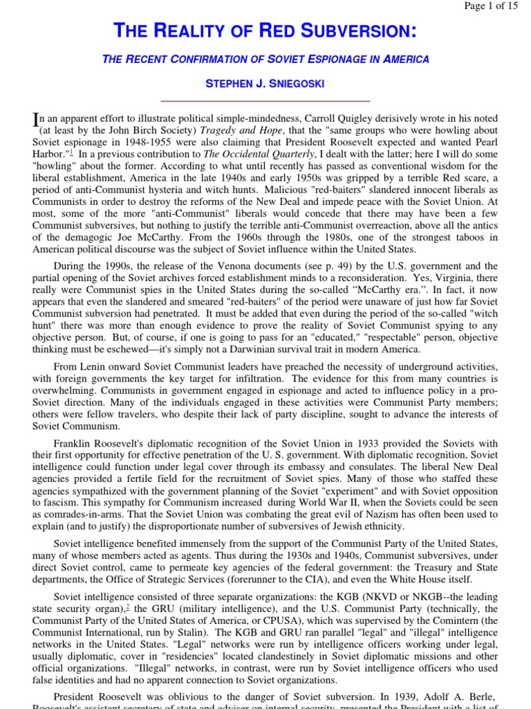 The Reality of Red Subversion The Recent Confirmation of Soviet ...