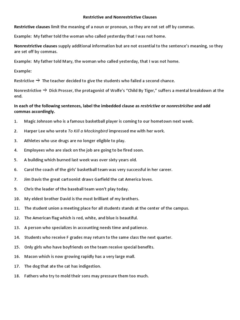 Understanding Clauses: Restrictive vs Nonrestrictive | PDF | Phrase | Rules