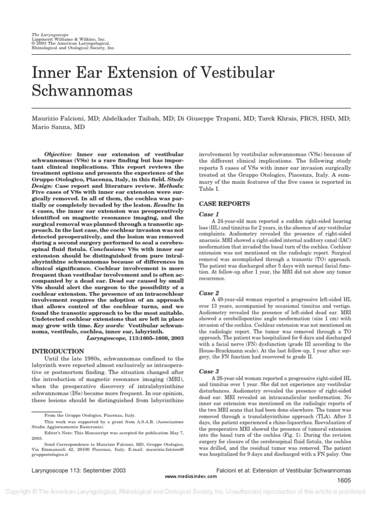 Inner Ear Schwannoma - Publication by DR Tarek Khrais - Medics Index ...