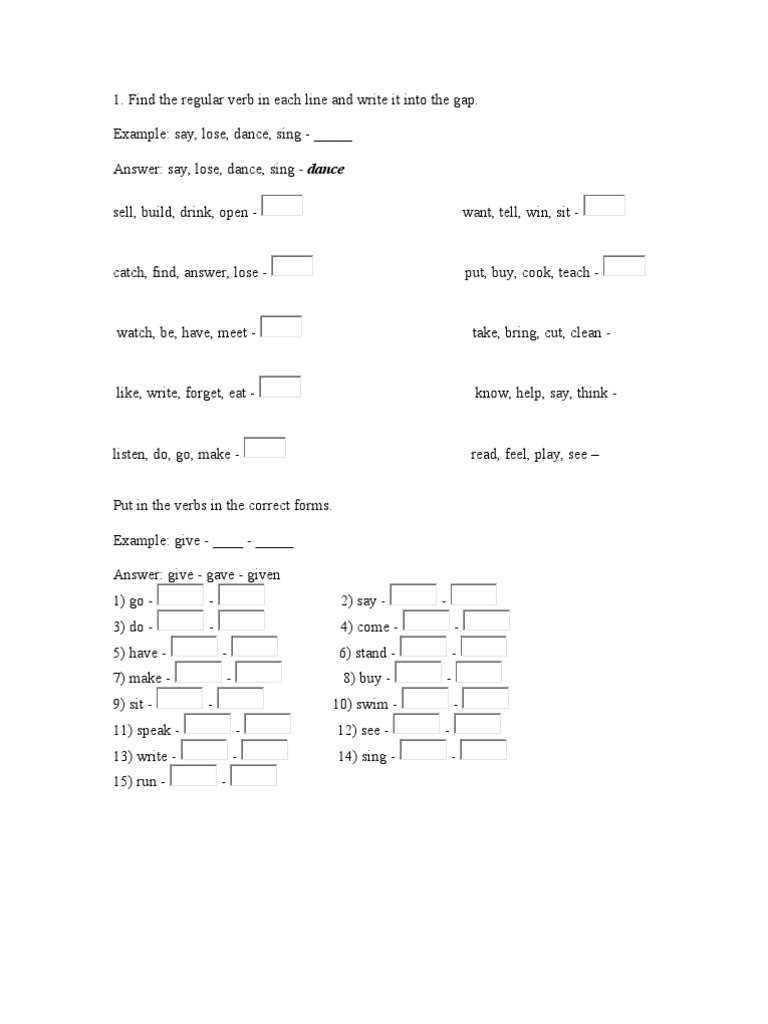 Irregular Verbs Exercises | PDF