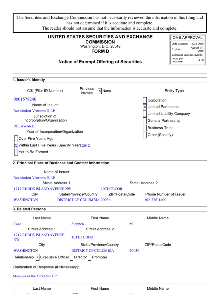Revolution Ventures II LP Form D Filing | PDF | Securities (Finance ...