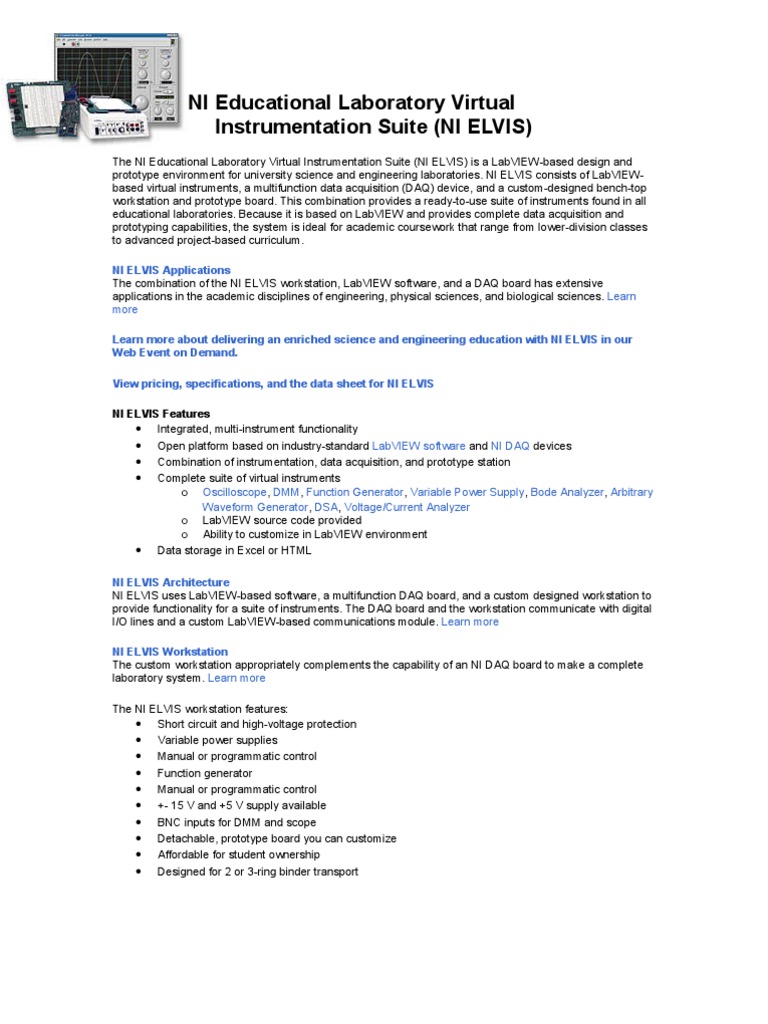 NI Educational Laboratory Virtual Instrumentation Suite (NI ELVIS) | PDF | Data Acquisition ...