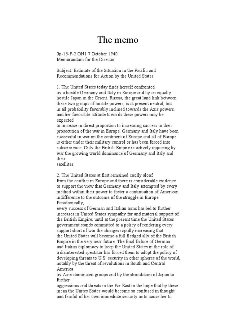 The McCollum Memo Transcribed | PDF | Empire Of Japan | Kingdom Of Italy