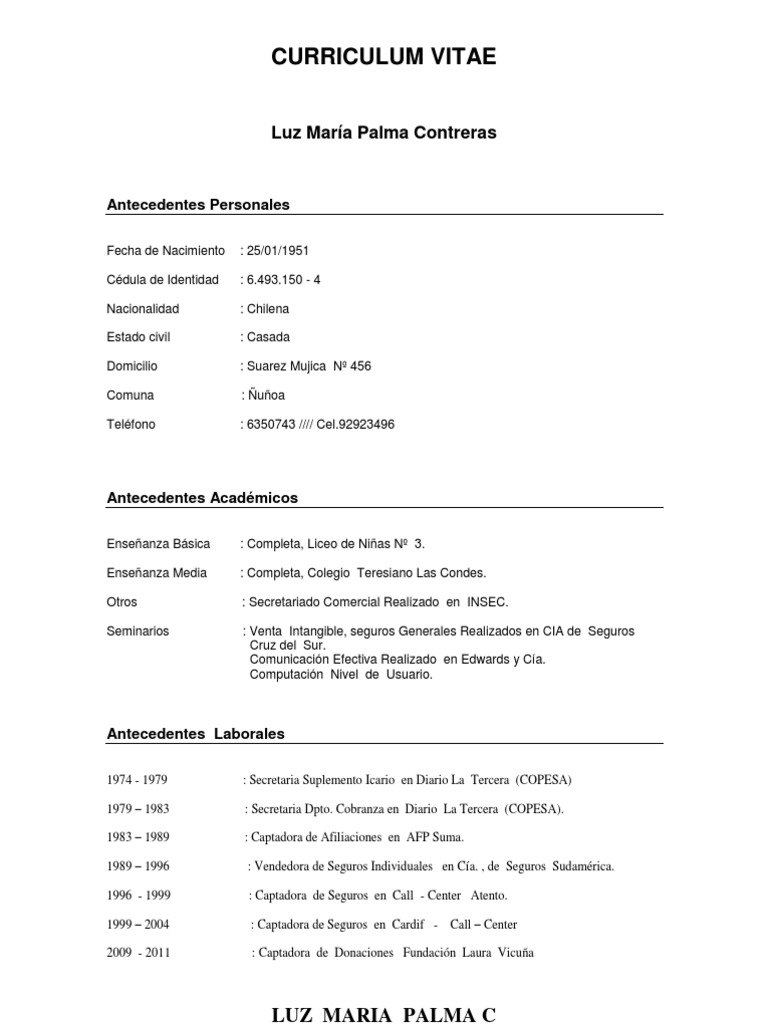 CV Luz María Palma: Experta en Ventas y Seguros | PDF