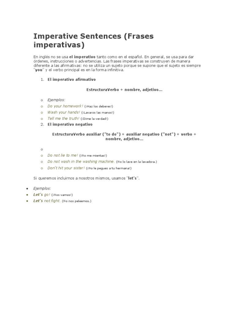 Frases Imperativas | PDF | Mecánica del lenguaje | Idiomas
