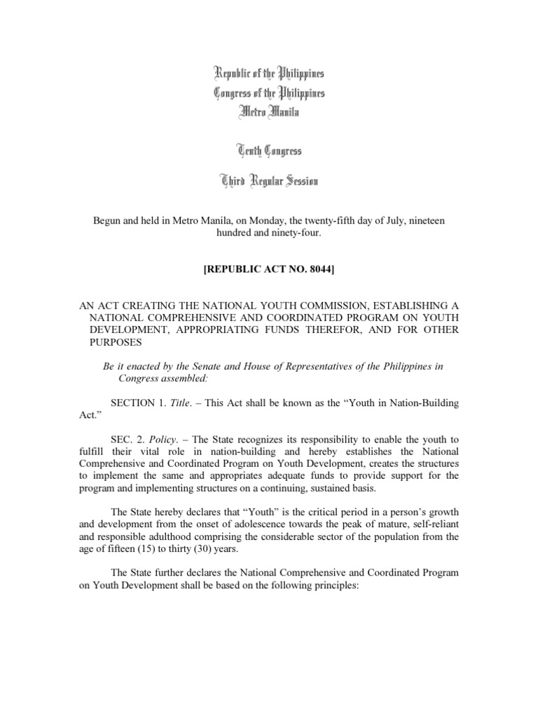 RA 8044 - Youth in Nation-Building Act | PDF | Tax Deduction | Taxes