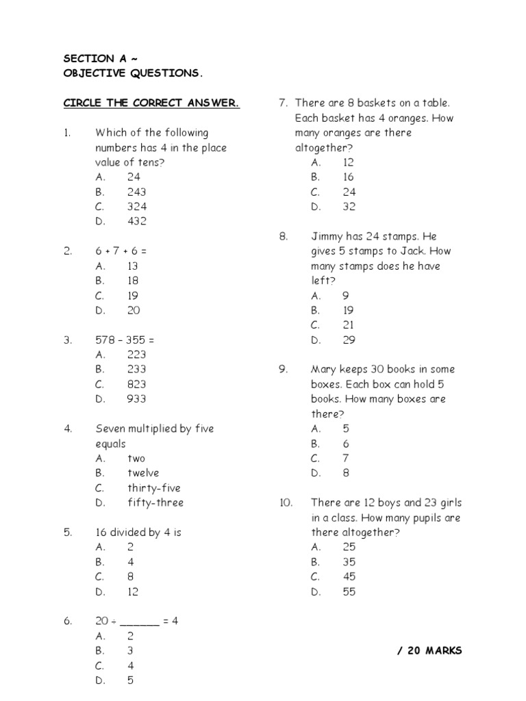 Soalan Mathematics PKSR 1 Year 2 | PDF | Teaching Mathematics