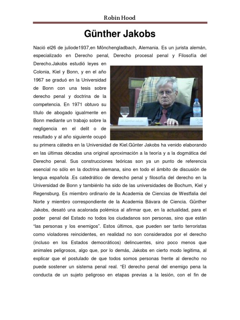 Günther Jakobs: Derecho Penal del Enemigo | PDF | Derecho penal ...