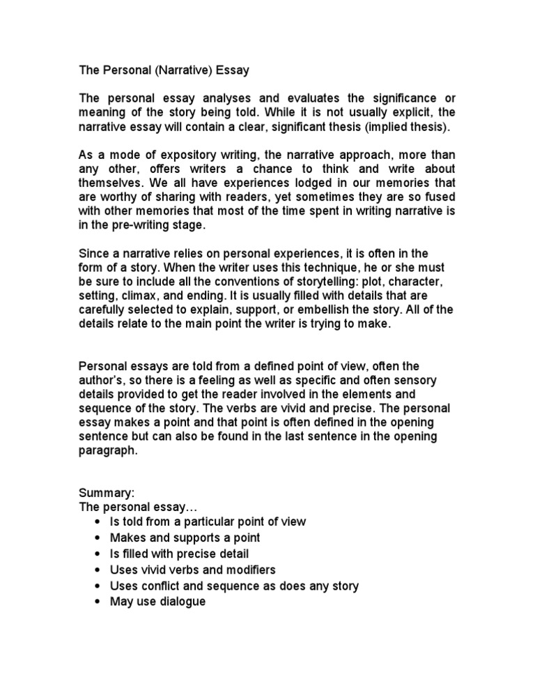 Understanding Personal Narrative Essays | PDF