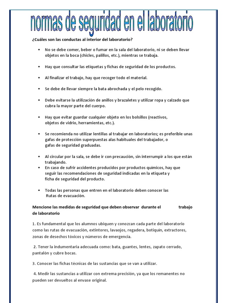 Normas de Seguridad en Un Laboratorio | PDF | Laboratorios | Mercurio ...