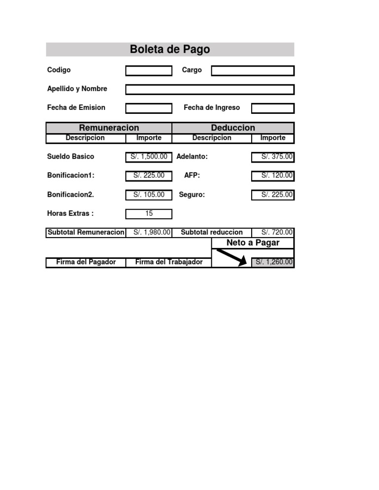 Modelo de Boleta de Pago Mensual | PDF | Compensación laboral | Sueldos ...