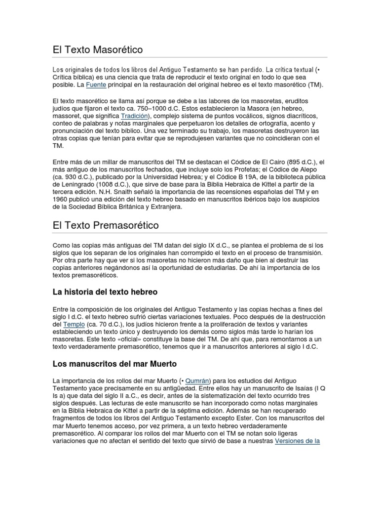Historia y Valor del Texto Masorético | PDF | Septuaginta | Biblia