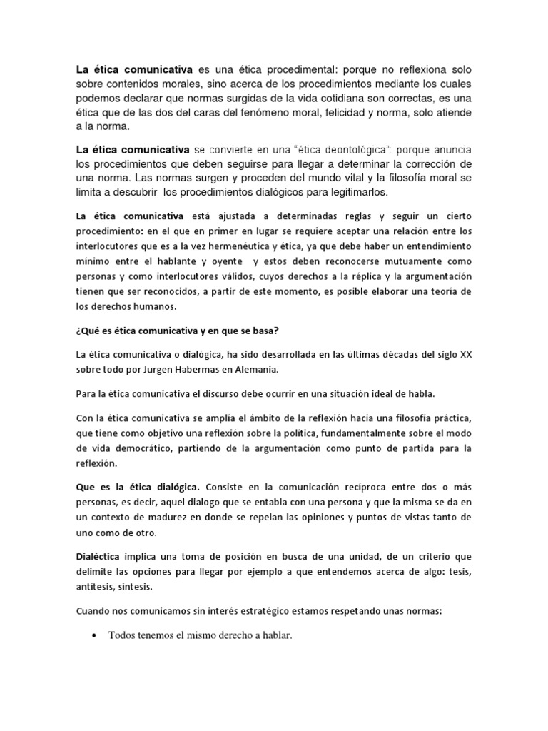 Ética Comunicativa: Fundamentos y Principios | PDF | Teoría de la ...