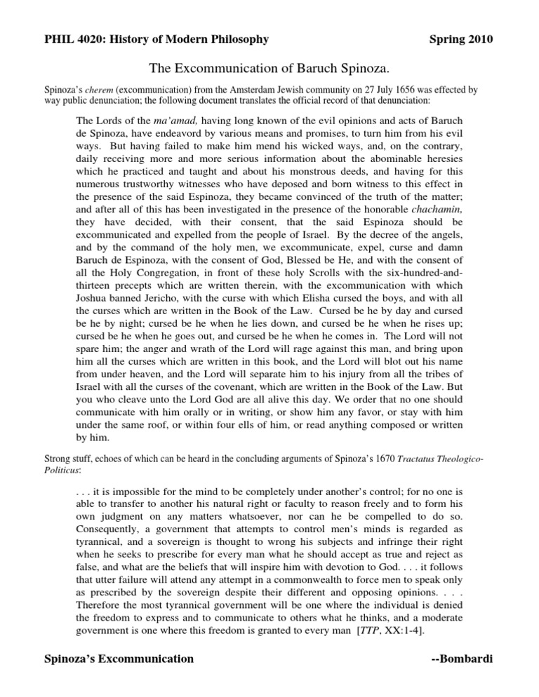Spinoza's 1656 Excommunication Document | PDF | Baruch Spinoza ...
