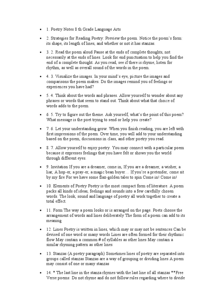 Poetry Notes | PDF | Rhyme | Poetry