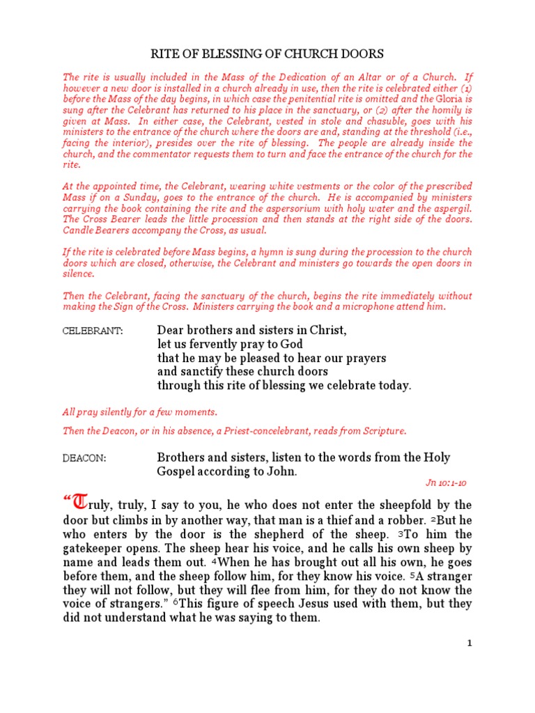 Rite of Blessing of Church Doors | Mass (Liturgy) | Religious Behaviour ...