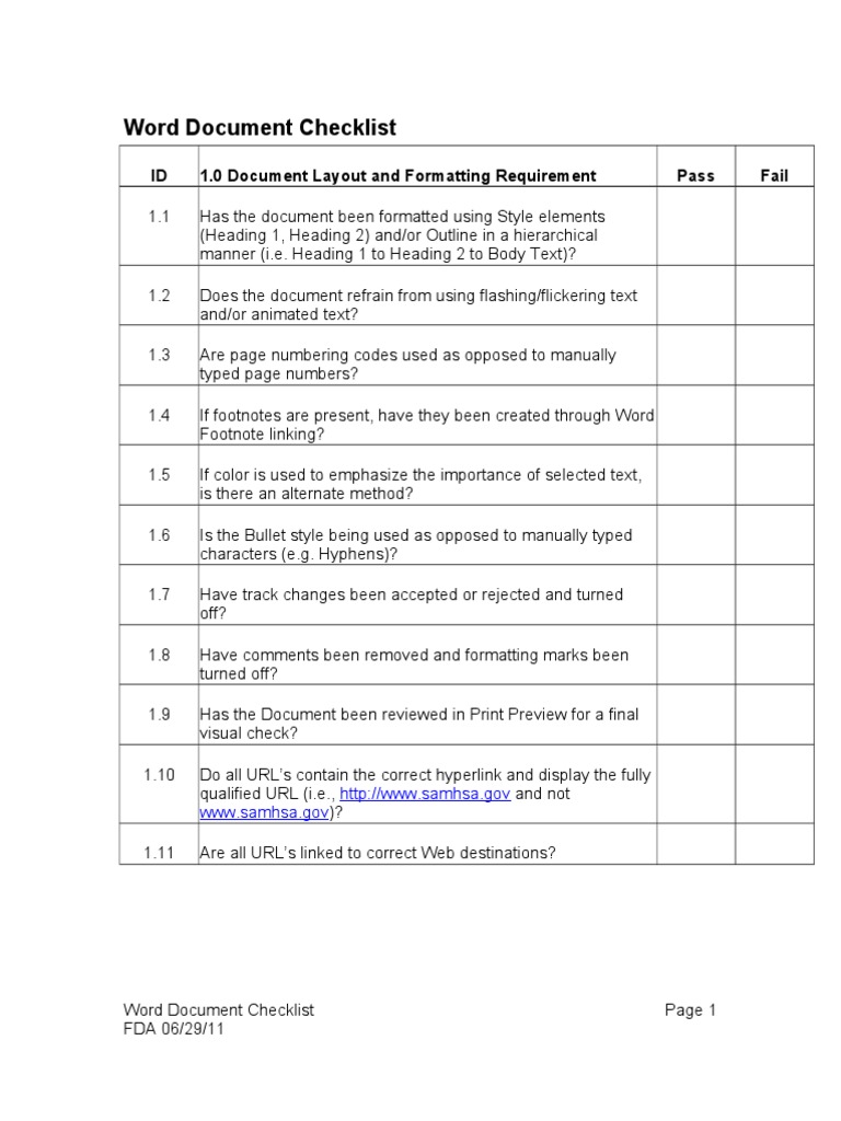 Word Document Checklist | PDF | Page Layout | Microsoft Word