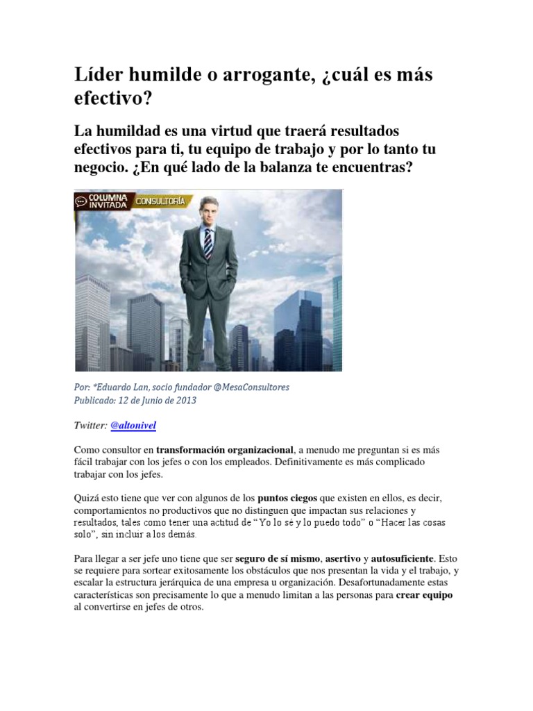 Humildad vs Arrogancia en Liderazgo | PDF | Egoismo psicologico | Liderazgo
