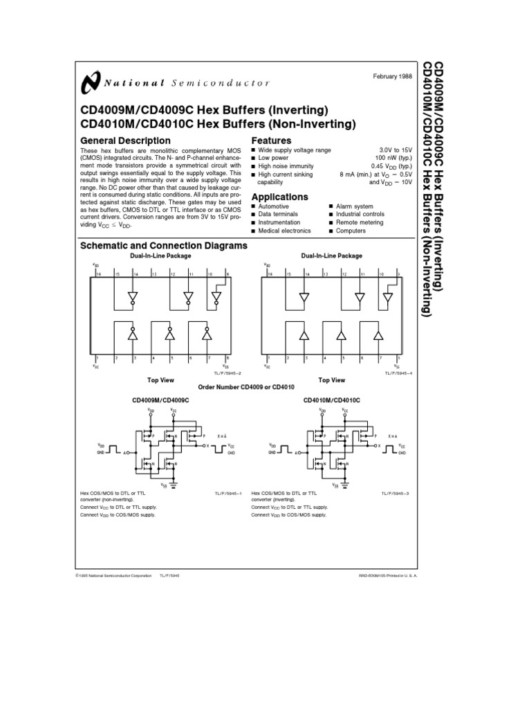 CD4009 4010 | PDF | Mosfet | Cmos